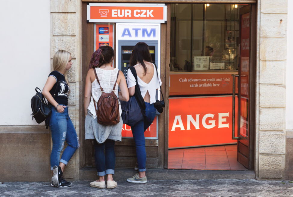 Three young women and ATM | Copyright-free photo (by M. Vorel) | LibreShot